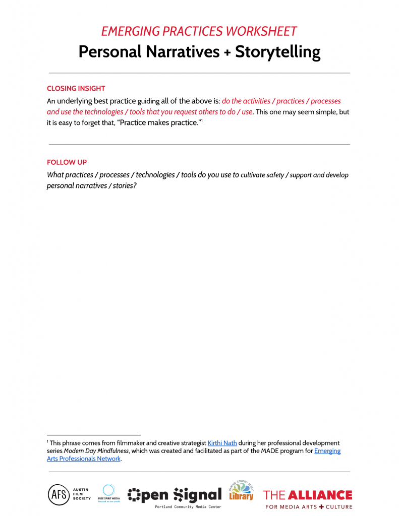 WORKSHEET: PERSONAL NARRATIVE + STORYTELLING - The Alliance